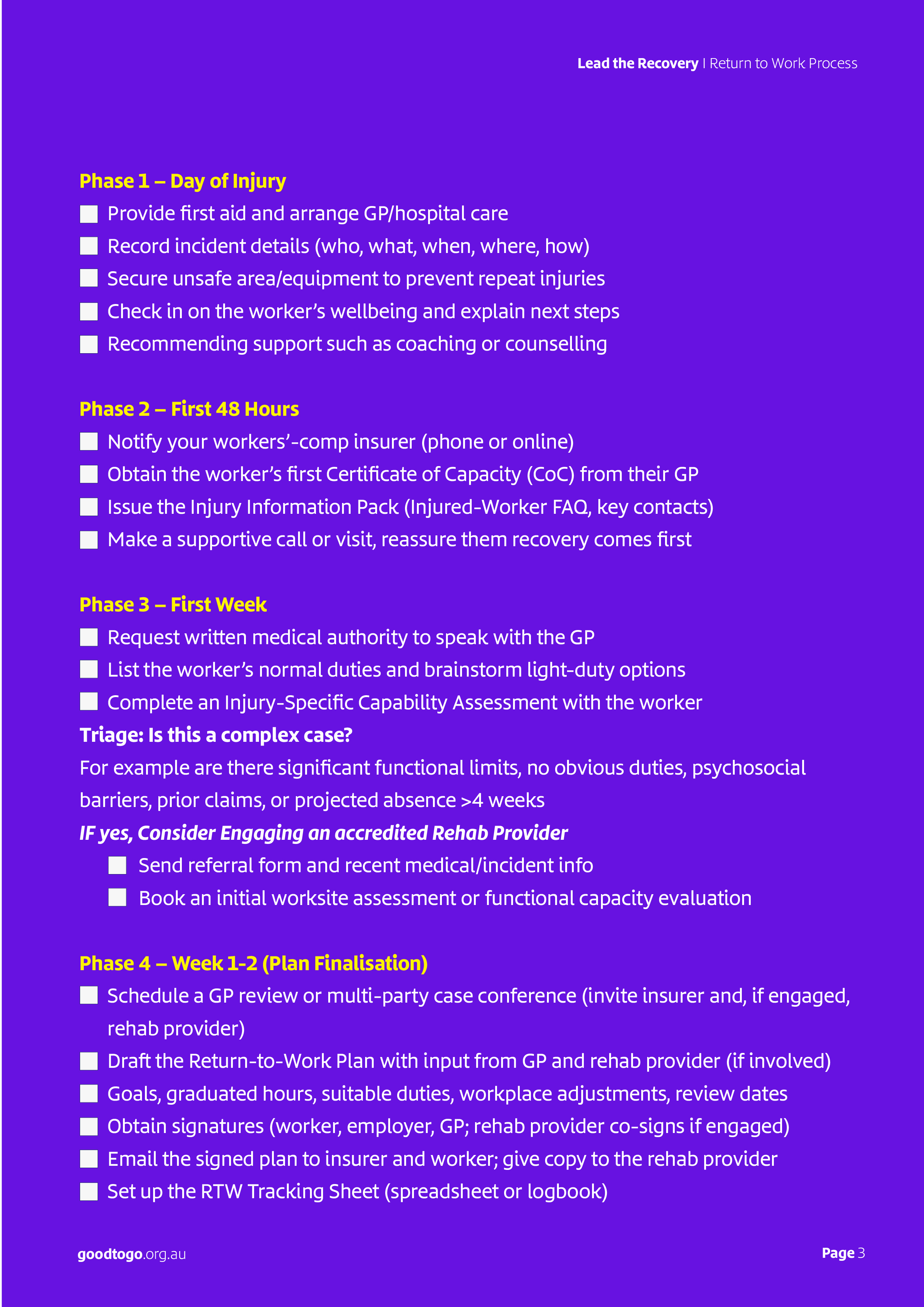 RTW Planning Checklist Guide – Good to Go